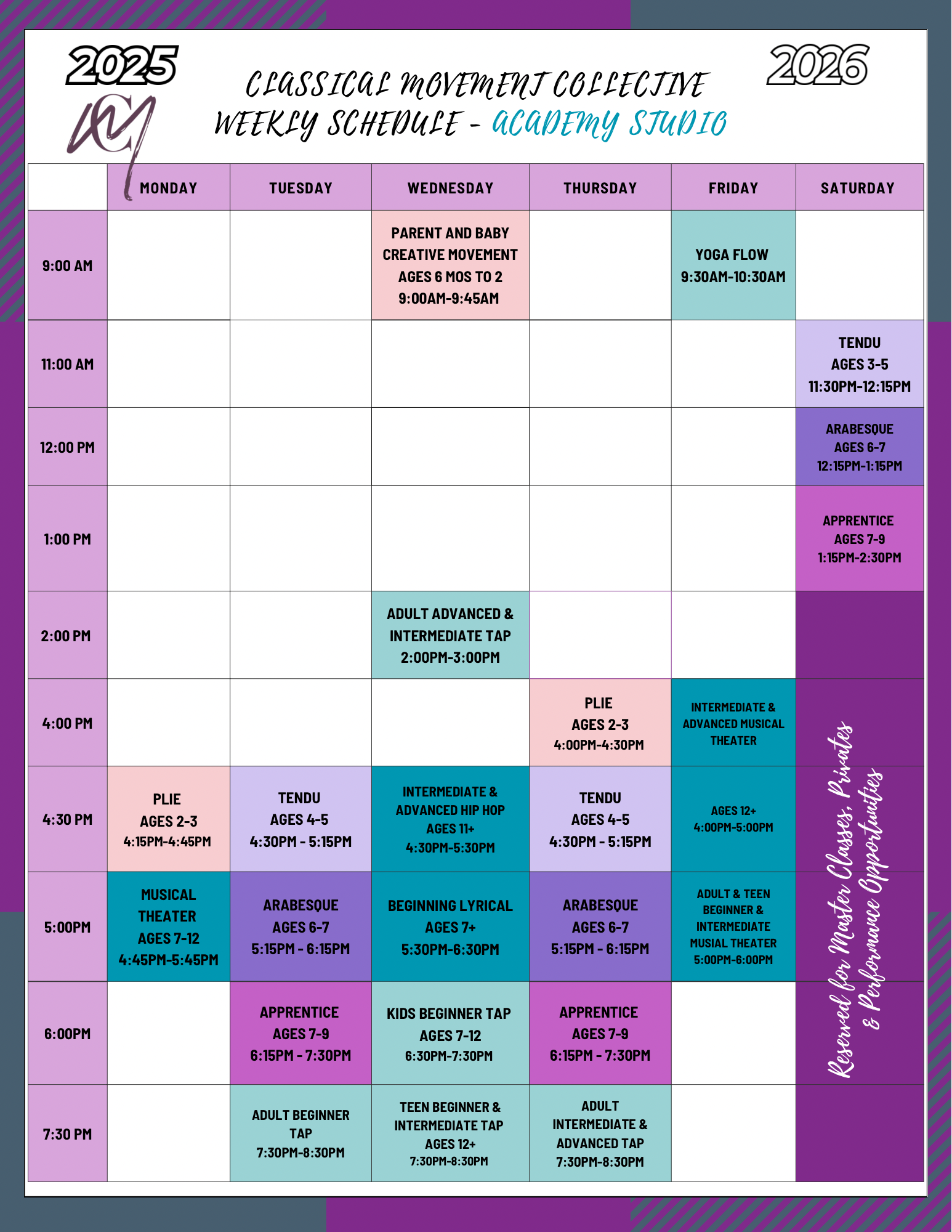 Classical Movement - Studio Schedule