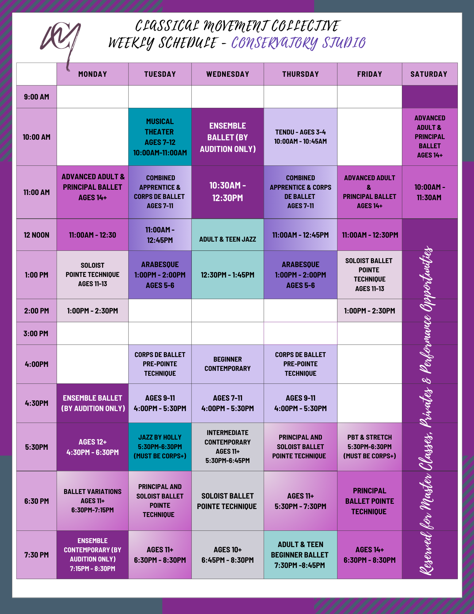 Classical Movement - Studio Schedule