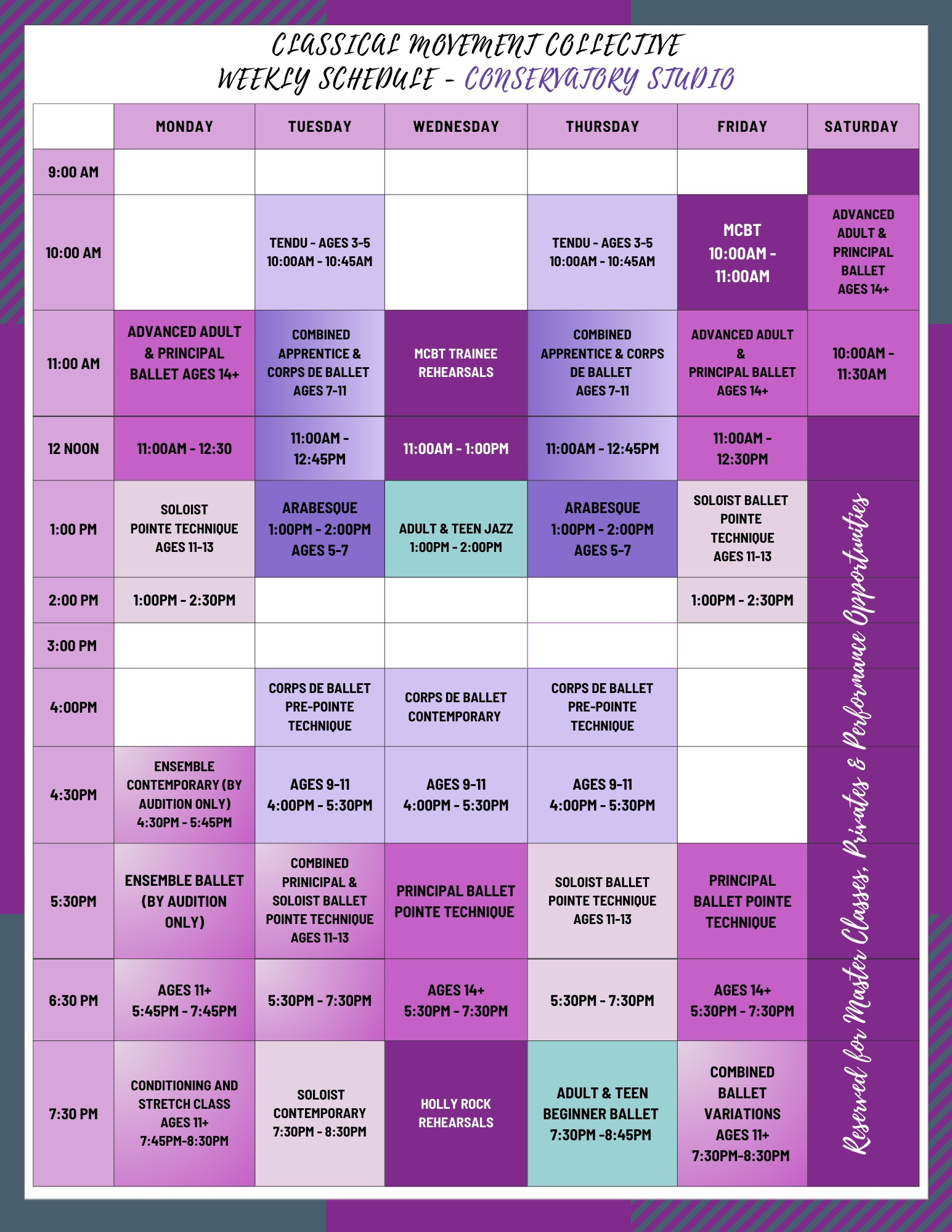 Classical Movement - Studio Schedule