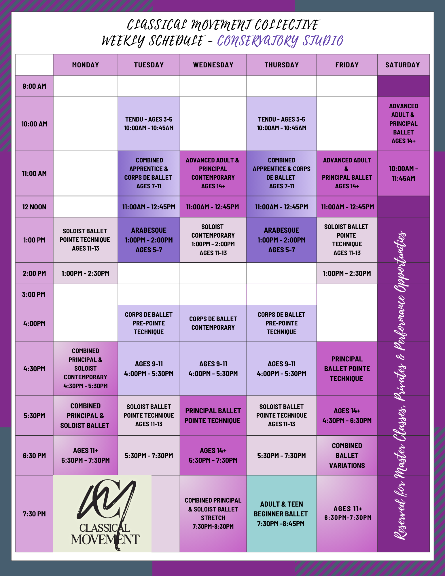 Classical Movement - Studio Schedule