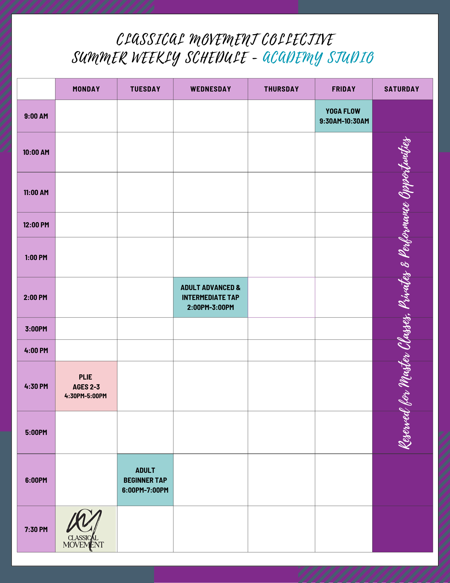 Classical Movement - Studio Schedule