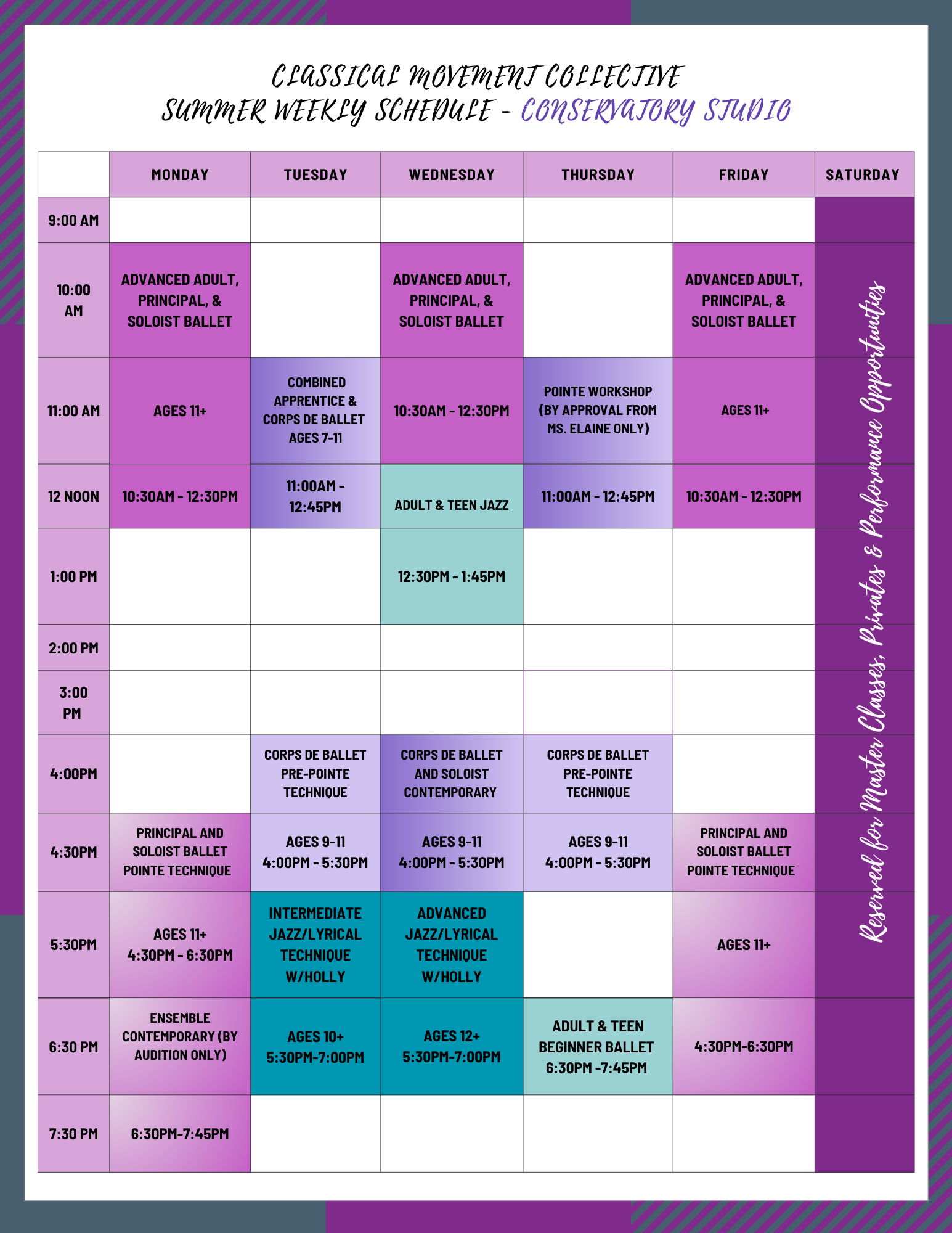 Classical Movement - Studio Schedule