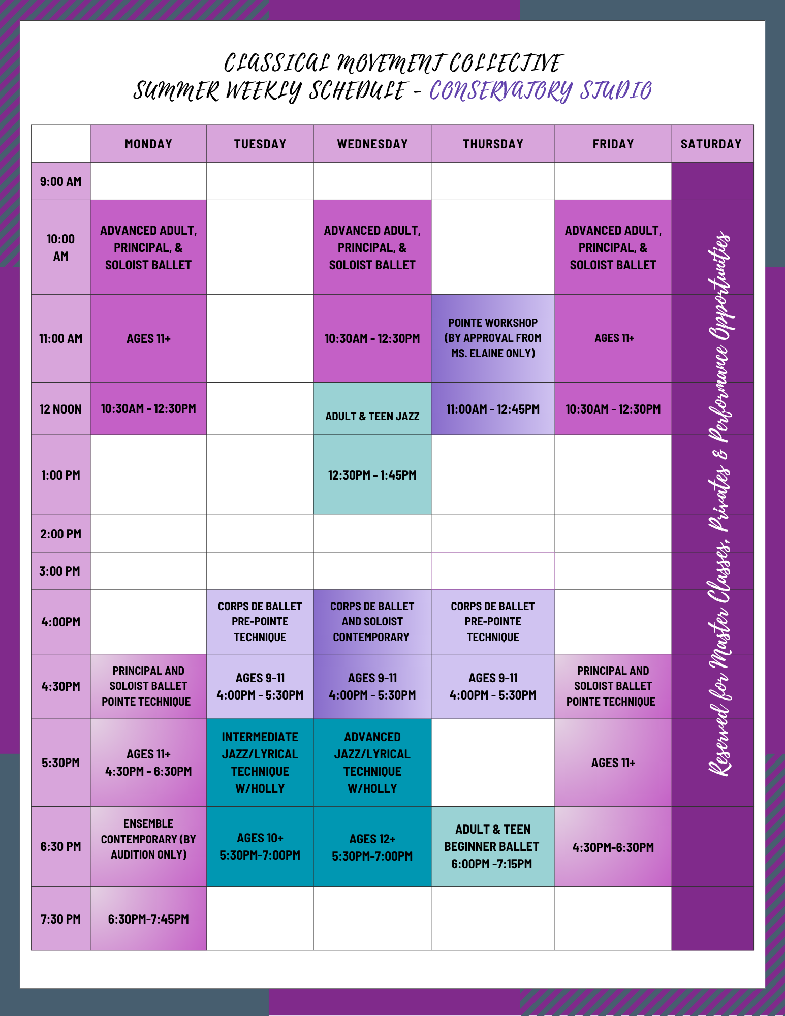 Classical Movement - Studio Schedule